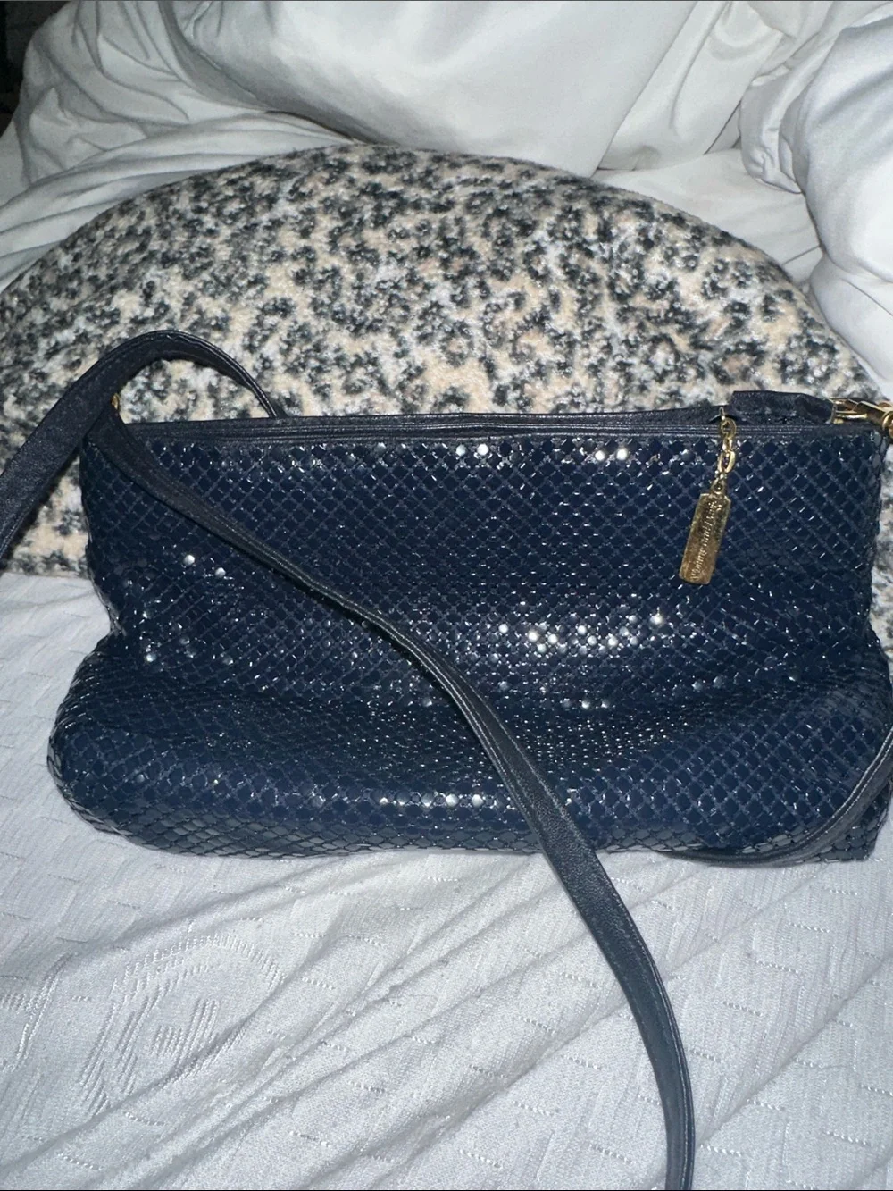 Whiting & Davis | Bags | Whiting Davis Blue Woven Crossbody Bag With ...